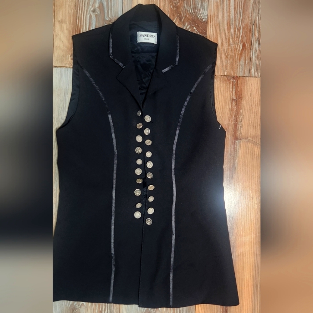 Sandro Paris Vest With Vintage Button Accent - Rare P… - Gem